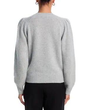 Aqua 100% Cashmere Puff Sleeve Sweater - Light Gray