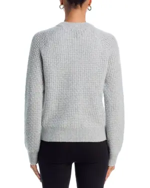 Aqua 100% Cashmere Basketweave Cable Crewneck Sweater