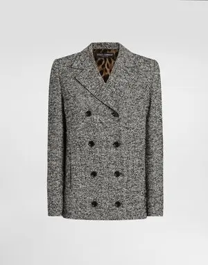 Dolce & Gabbana Short Double-breasted Coat In Dotted Wool Blend