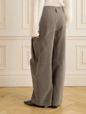 Brunello Cucinelli Pleated Brushed Cotton-blend Wide-leg Pants