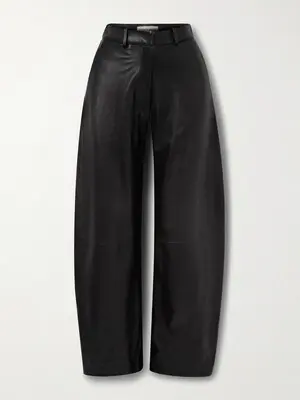Nour Hammour Leather Barrel-leg Pants - Black