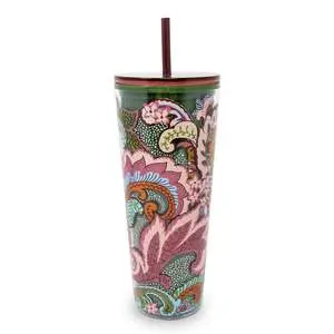 VERA BRADLEY Tumbler With Straw In Leaf Me Not Paisley - Green/orange
