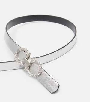 FERRAGAMO Gancini Metallic Leather Belt - Silver