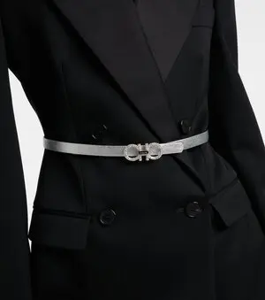 FERRAGAMO Gancini Metallic Leather Belt - Silver