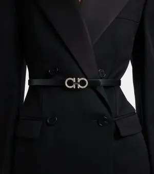 FERRAGAMO Gancini Metallic Leather Belt - Silver