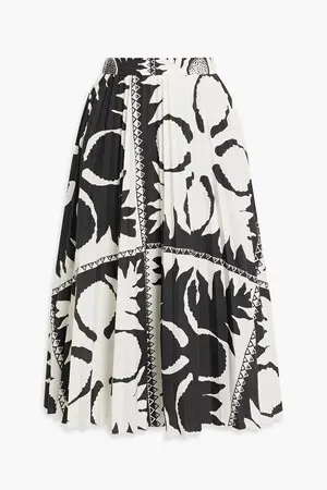 Red Valentino Pleated Printed Twill Midi Skirt - Black