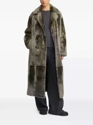 YVES SALOMON Double-breasted Patchwork Shearling Coat