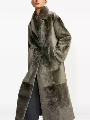 YVES SALOMON Double-breasted Patchwork Shearling Coat