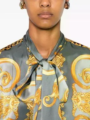 Versace Cheetah Foulard Silk Lavallière Shirt