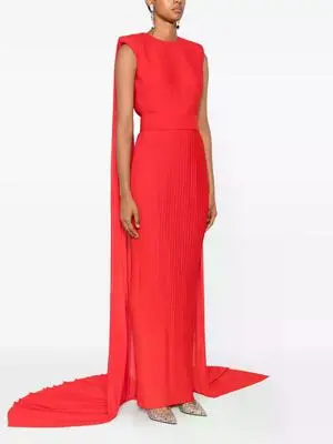 Solace London Tavia Pleated Belted Maxi Dress