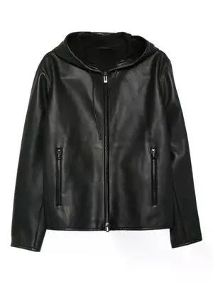 Emporio Armani Leather Zip-front Hooded Jacket