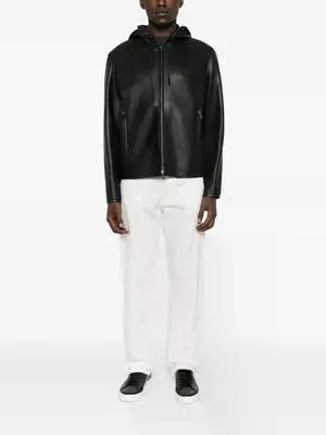 Emporio Armani Leather Zip-front Hooded Jacket