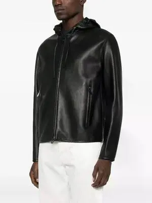 Emporio Armani Leather Zip-front Hooded Jacket
