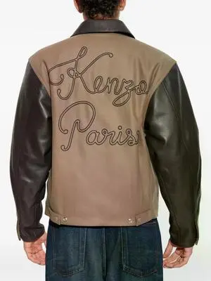 Kenzo Embroidered Leather-sleeves Jacket