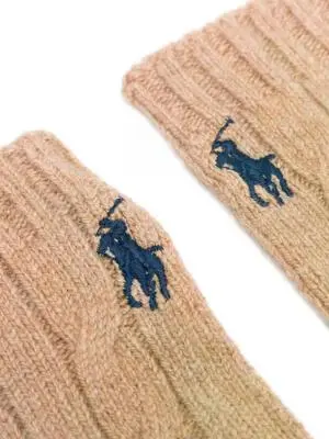 Polo Ralph Lauren Cable-knit Gloves With Embroidered Logo - Neutrals