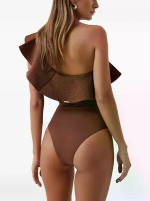 SOFIA ERHAN One-shoulder Ruffle Swimsuit - Brown