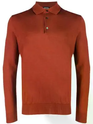 Zegna Long-sleeved Knit Polo Shirt - Orange