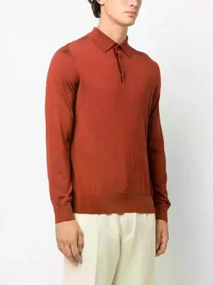 Zegna Long-sleeved Knit Polo Shirt - Orange