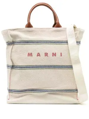 Marni Logo-print Canvas Tote Bag - Neutrals