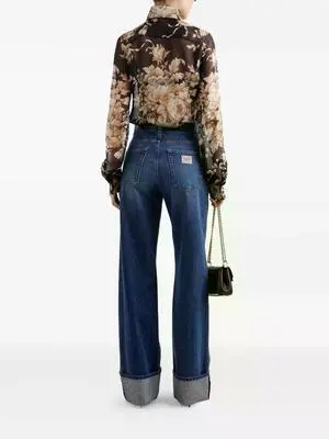 Dolce & Gabbana Rose-print Chiffon Shirt - Brown