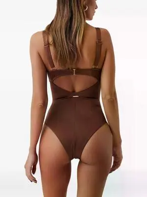 SOFIA ERHAN Cut-out Textured One-piece Swimsuit - Brown