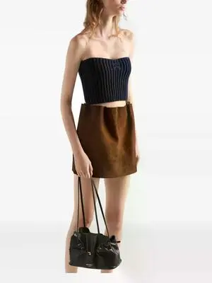 Prada Elasticated-waistband Suede Mini Skirt - Brown