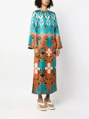 PAULA Patterned Jacquard Midi Dress - Blue