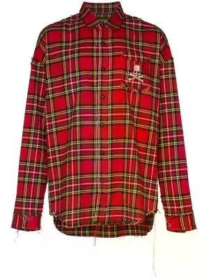 MASTERMIND WORLD Check Skull Logo Shirt - Red