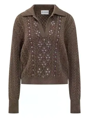 DES_PHEMMES Cable-knit Embellished Polo-neck Top