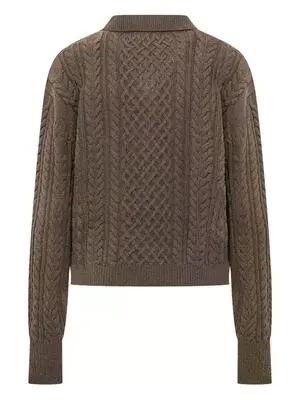 DES_PHEMMES Cable-knit Embellished Polo-neck Top