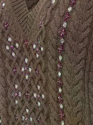 DES_PHEMMES Cable-knit Embellished Sweater - Brown