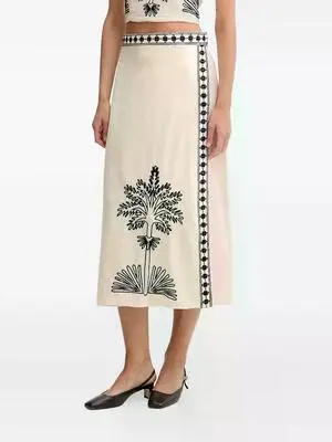 HOSS INTROPIA Embroidered Palm Tree Midi Skirt