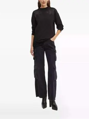 SILVIAN HEACH Lace-embellished Long-sleeve Sweatshirt - Black