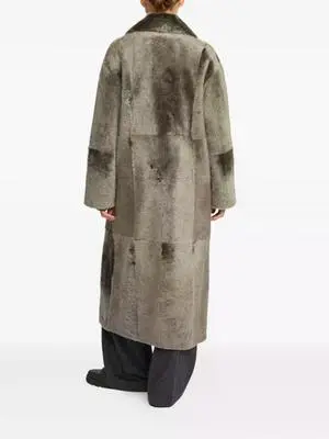 YVES SALOMON Double-breasted Patchwork Shearling Coat