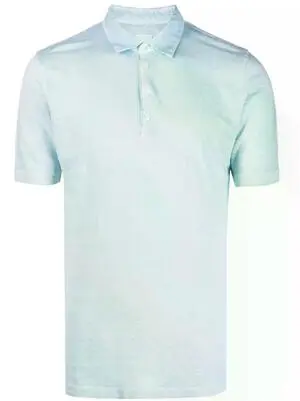 120% Lino Short-sleeve Linen Polo Shirt - Blue