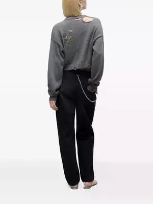 AREA Crystal-embellished Distressed Sweater