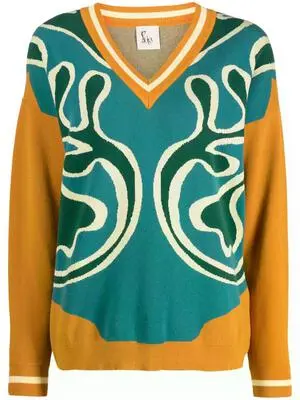 PAULA Patterned-intarsia Striped Sweatshirt - Blue