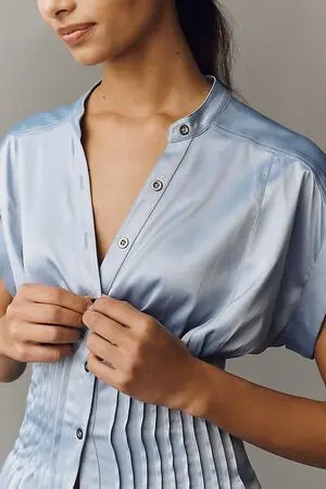 PILCRO Linden Silken Pleated Blouse - Eventide