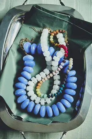 Anthropologie Large Resin Beaded Necklace - Sky