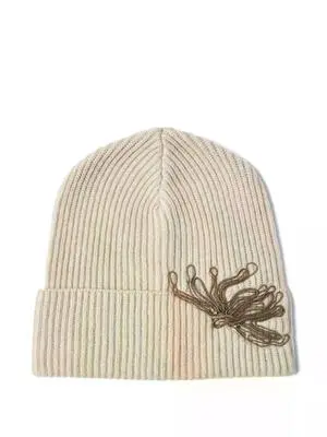 Brunello Cucinelli Ribbed Cashmere Beanie With Chain Embellishment - Neutrals