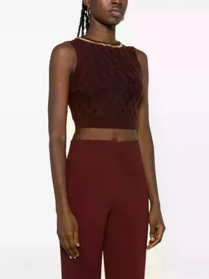 Elisabetta Franchi Chain-embellished Diamond-pattern Crop Top - Red