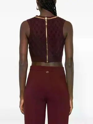Elisabetta Franchi Chain-embellished Diamond-pattern Crop Top - Red