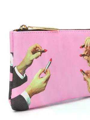 SELETTI Lipstick-print Make-up Bag - Pink