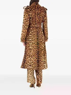 Roberto Cavalli Jaguar-print Belted Trench Coat - Brown