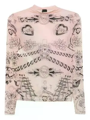 Pinko Graphic-print Mesh Top