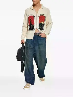 Kenzo Eiffel Tower And Mount Fuji Embroidered Wool Cardigan