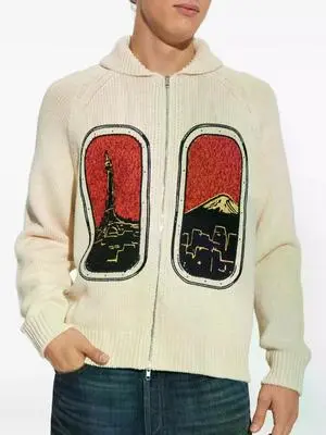 Kenzo Eiffel Tower And Mount Fuji Embroidered Wool Cardigan