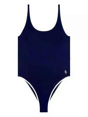 SPORTY & RICH Carla Scoop-neck Contrast-trim Swimsuit - Blue