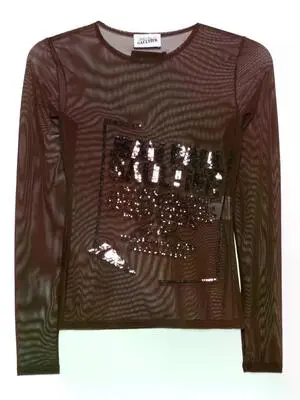 JEAN PAUL GAULTIER Sequin-embellished Mesh Top - Brown