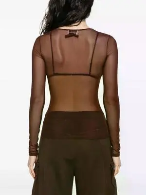 JEAN PAUL GAULTIER Sequin-embellished Mesh Top - Brown
